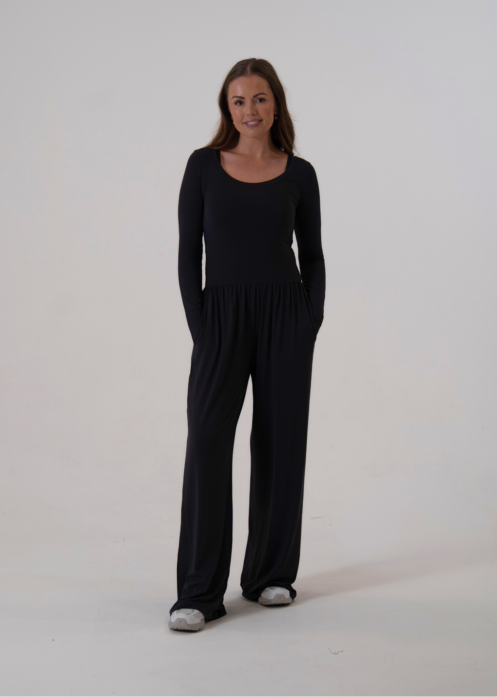 Ultra Soft Charcoal Bamboo Long Sleeve Contour Jumpsuit
